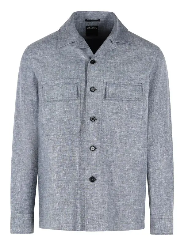 Zegna Light Blue Linen Blend Shirt - Gray