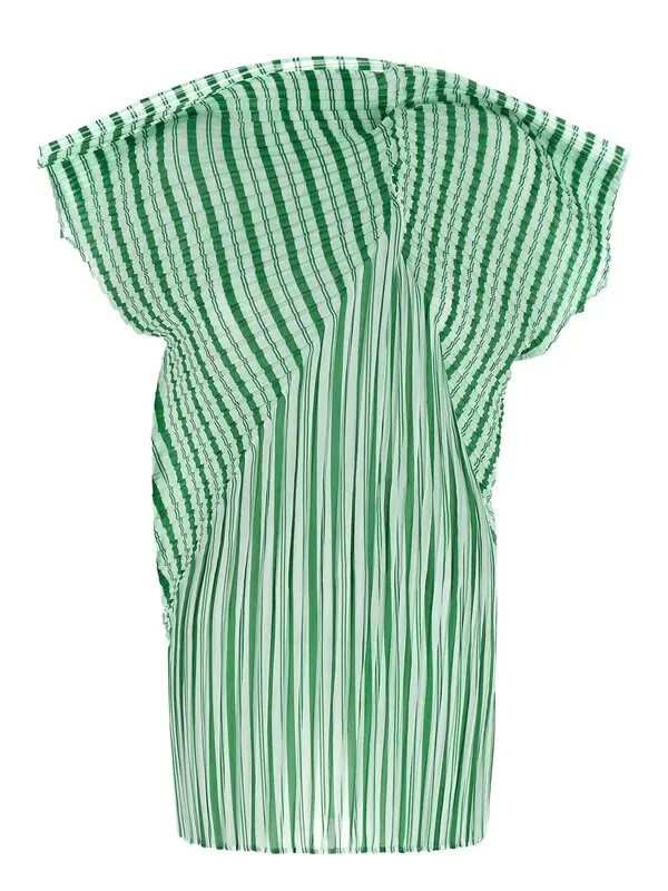 Issey Miyake Striped High Neck Short Sleeve Top - Green