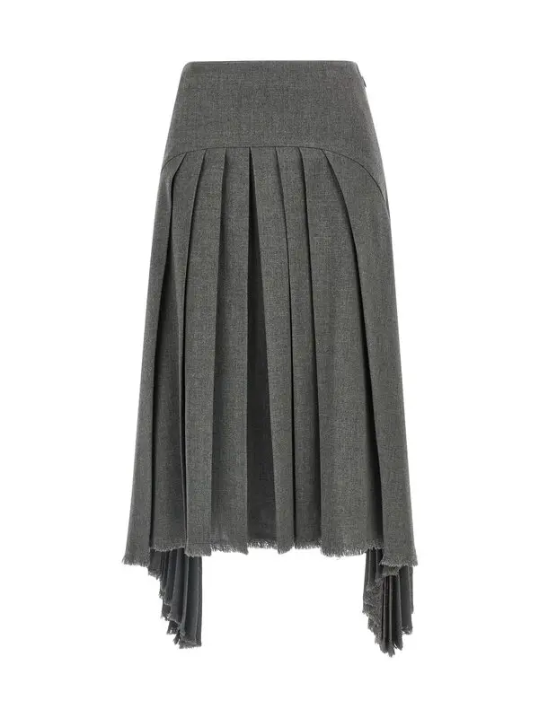 JIL SANDER Pleated Wool Canvas Midi Skirt - Gray