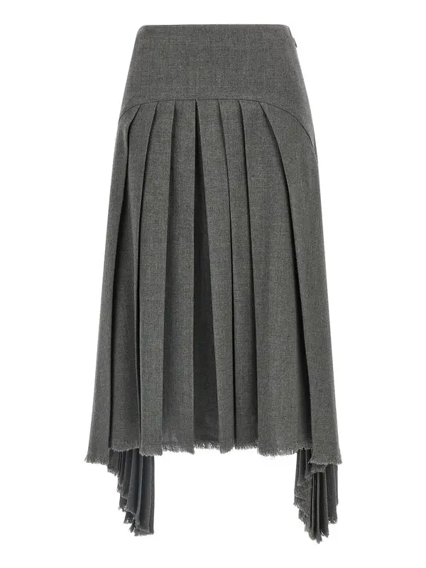 JIL SANDER Pleated Wool Canvas Midi Skirt - Gray