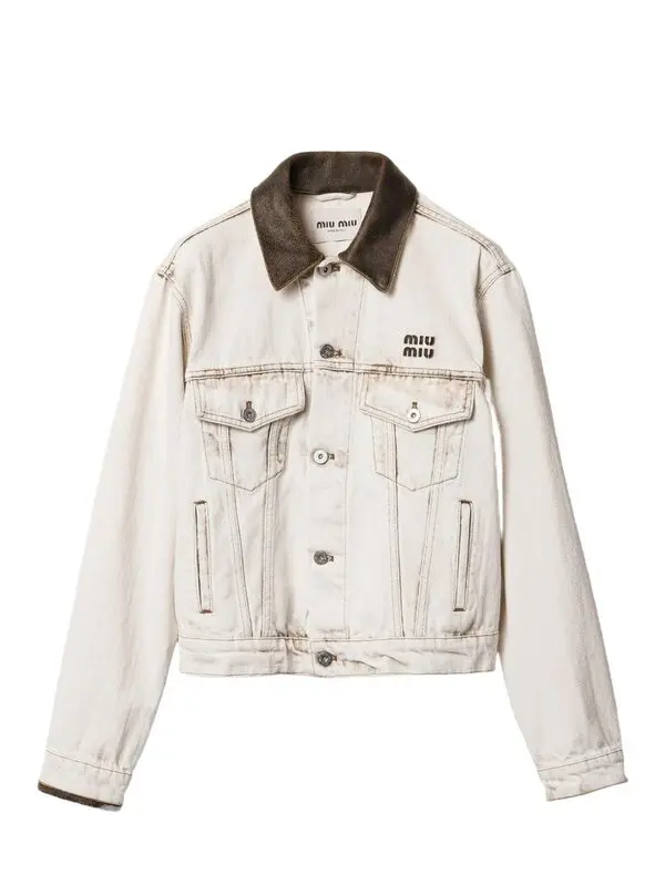 Miu Miu Denim Cotton Jacket With Leather Collar - Multicolor
