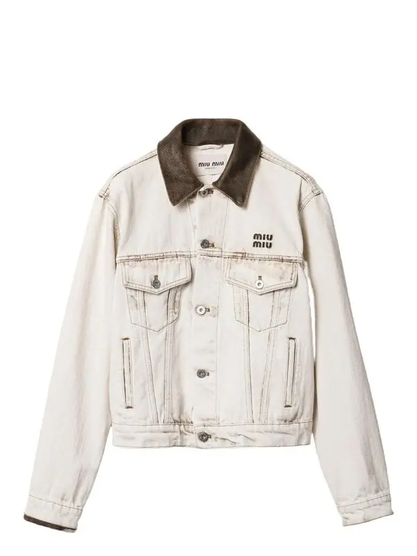 Miu Miu Denim Cotton Jacket With Leather Collar - Multicolor