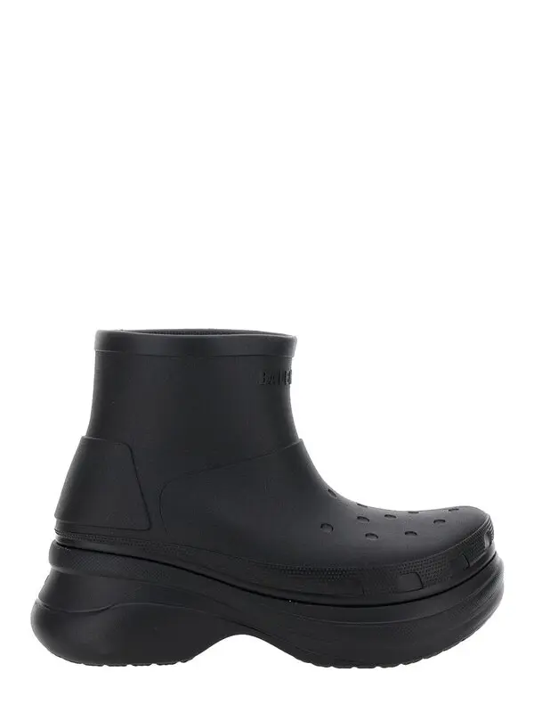 Balenciaga Black Crocs Embossed Logo Ankle Boots - Multicolor