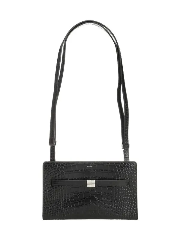TOTEME Crocodile Effect Leather Shoulder Bag - Black