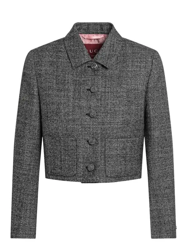 Gucci Cropped Wool Textured Jacket - Black