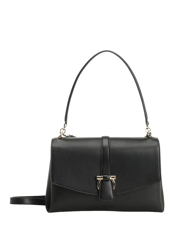 FERRAGAMO Leather Shoulder Bag With Gold Tone Clasp - Black