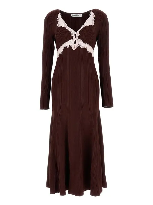 SELF-PORTRAIT Ribbed Knit Dress With Lace Detailing - Multicolor