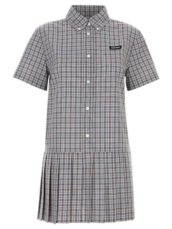 Miu Miu Embroidered Cotton Mini Shirt Dress - Multicolor