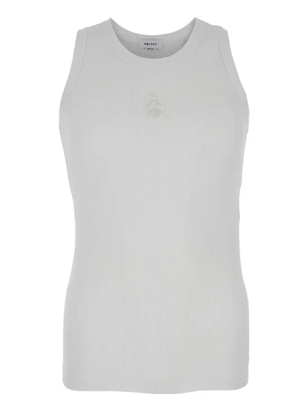 Alexander McQueen Cotton Jersey U-neck Sleeveless Top With Skull Embroidery - Multicolor