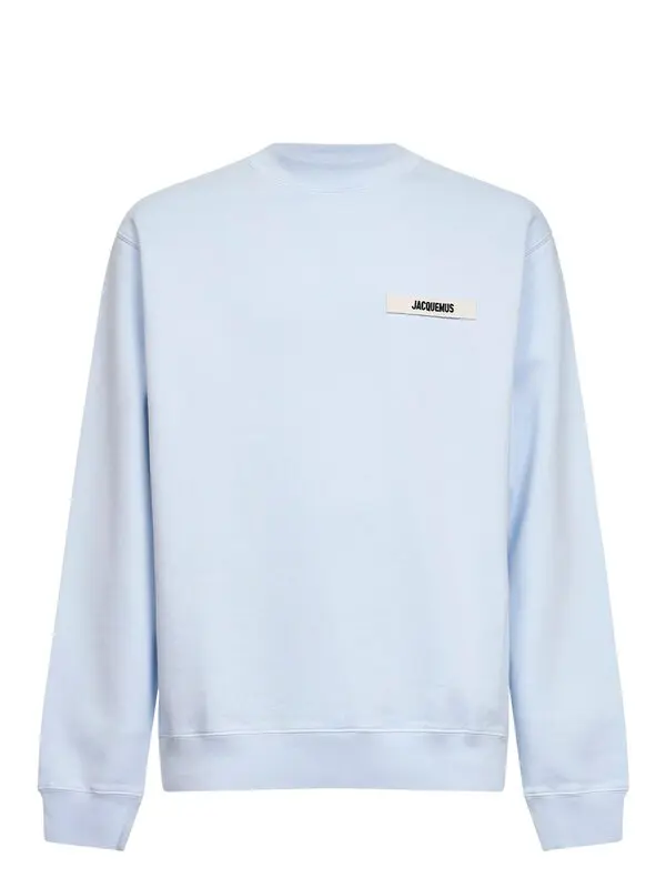 Jacquemus Light Blue Organic Cotton Fleece Sweatshirt With Grosgrain Logo - Multicolor