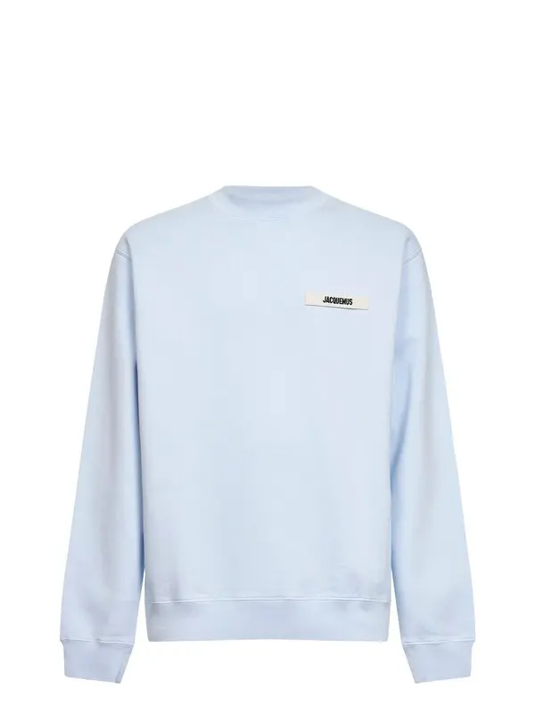 Jacquemus Light Blue Organic Cotton Fleece Sweatshirt With Grosgrain Logo - Multicolor