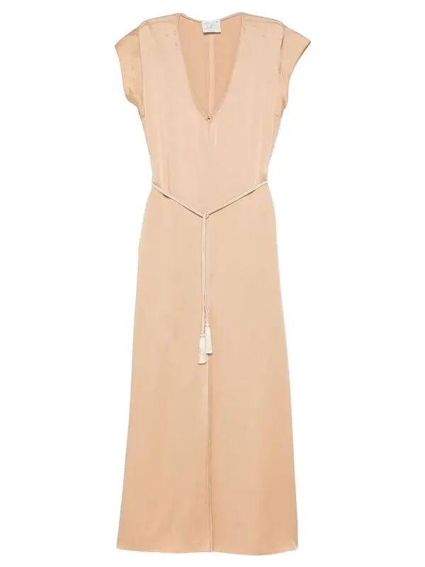 FORTE_FORTE V-neck Midi Dress With Tie Tassel Detail - Multicolor