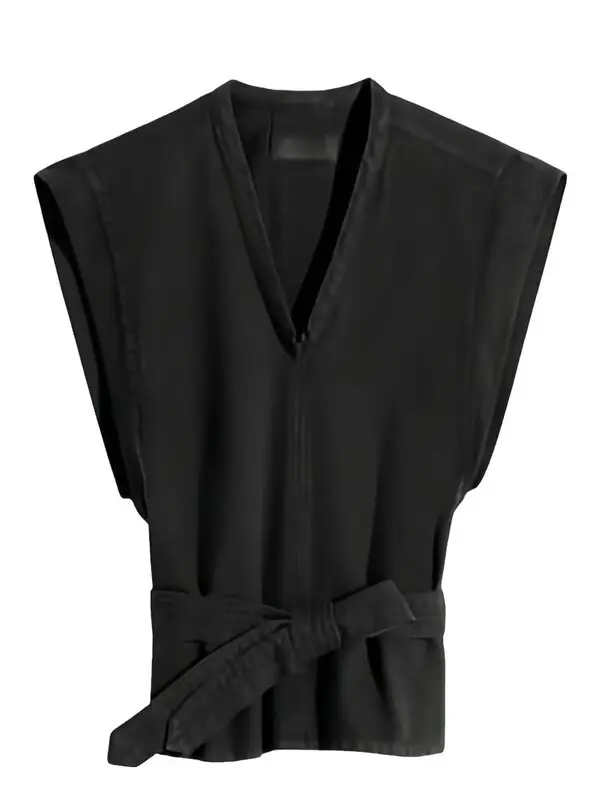 LEMAIRE Black Cotton V-neck Cropped Tank Top With Belt - Multicolor