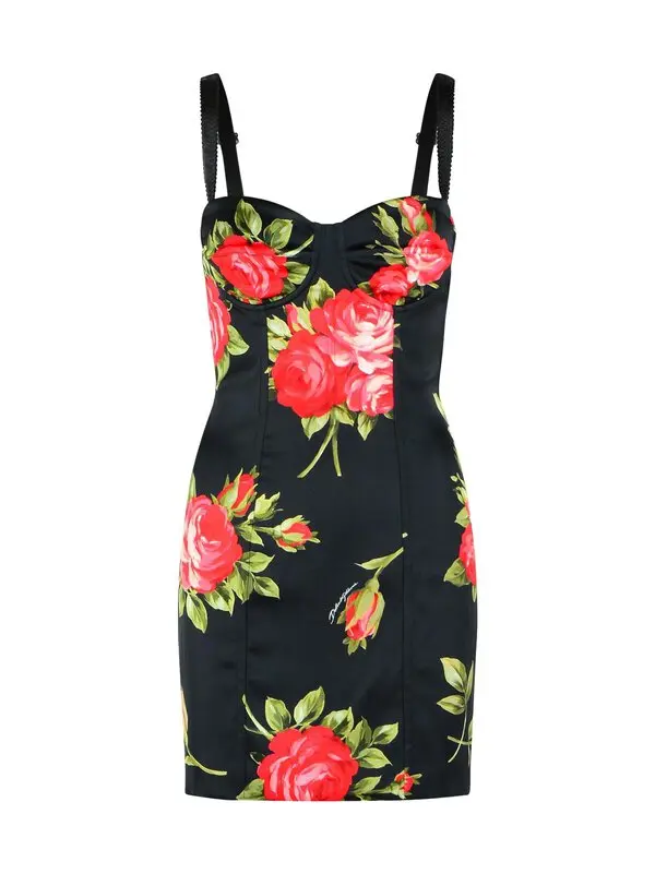 Dolce & Gabbana Viscose Blend 'bouquet Rose' Dress - Black