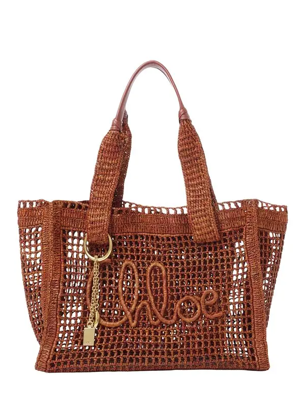 Chloé Crocheted Raffia Tote Bag With Leather Handle - Multicolor