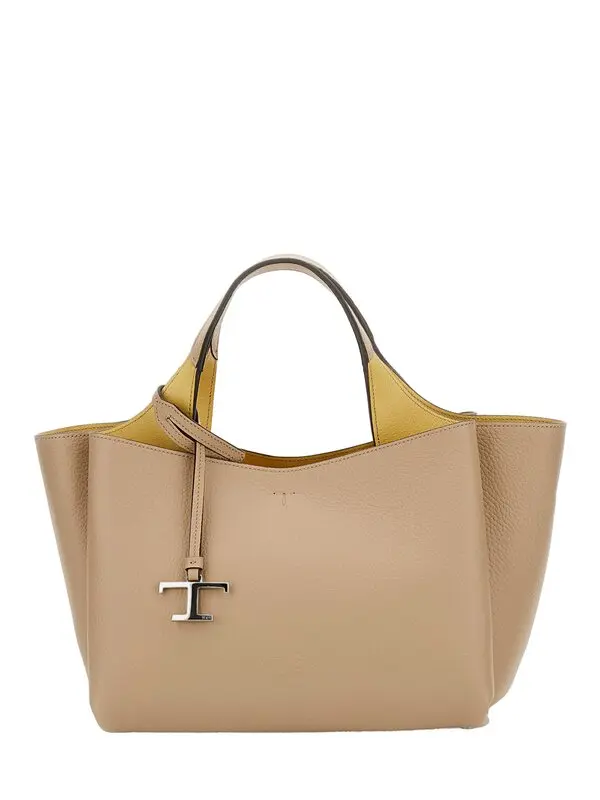 TOD'S Leather Handle Bag With Silver T Charm - Multicolor