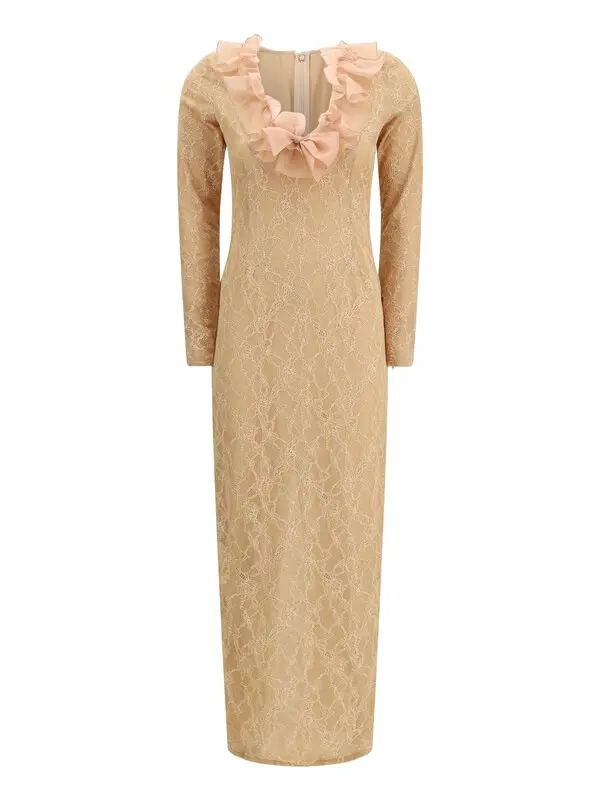 Alessandra Rich Stretch Lace Evening Dress With Organza Ruffles - Pink