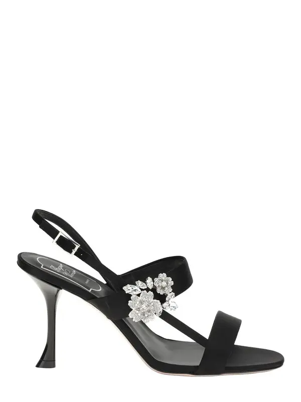 ROGER VIVIER Bouquet Stiletto Sandals With Floral Rhinestones - Black