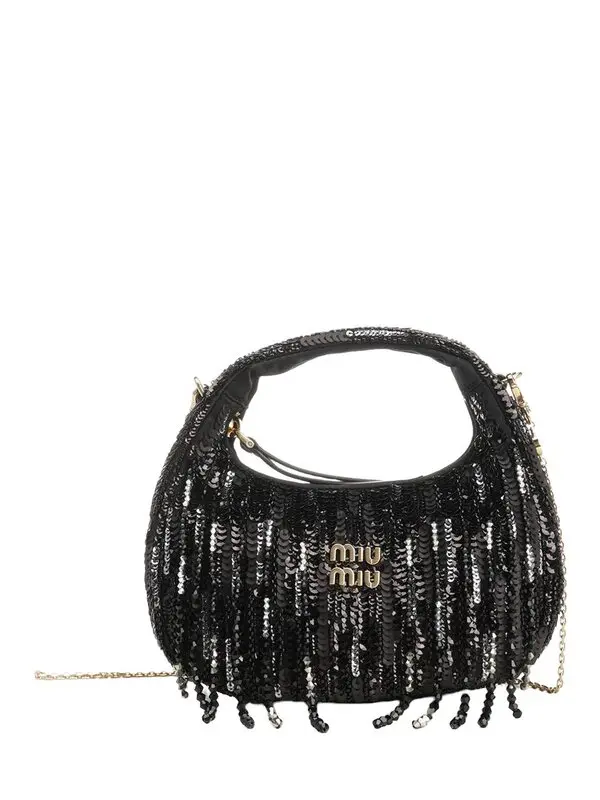 Miu Miu Wander Mini Bag With Crystal And Sequin Fringes - Black