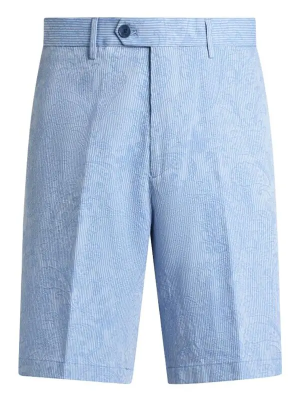 Etro Jacquard Cotton Shorts With Floral Paisley Stripes - Blue