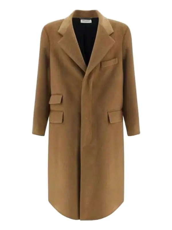 Saint Laurent Oversized Wool Coat With Classic Lapels - Brown
