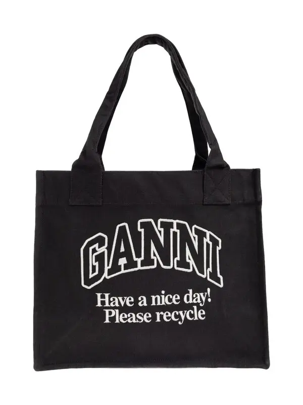 GANNI Recycled Cotton Large Tote Bag With Logo - Multicolor