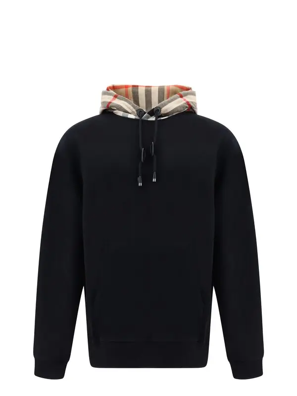 Burberry Cotton Hoodie With Archivio Check Detail - Black