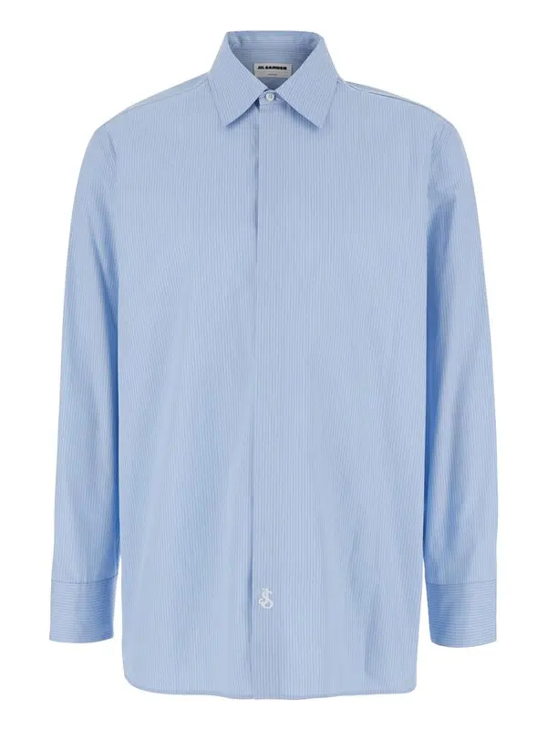 JIL SANDER Light-blue Pinstriped Shirt With Pointed Collar In Cotton - Multicolor