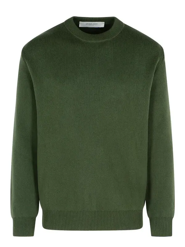 GOLDEN GOOSE Cotton Sweater With Ribbed Finish And Back Layer Logo - Green