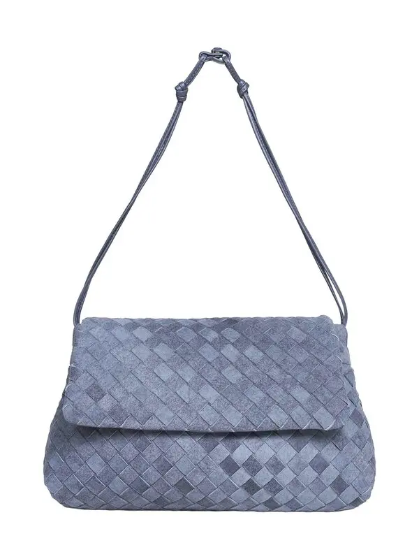 Bottega Veneta Cloudy Indigo Giorno Pouch In Intrecciato Denim-effect Suede - Multicolor