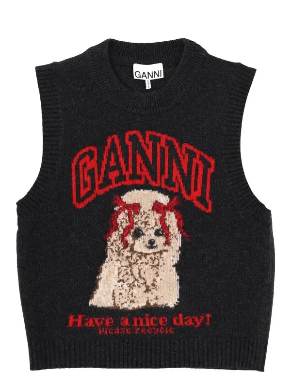 GANNI Wool Jersey Vest - Black