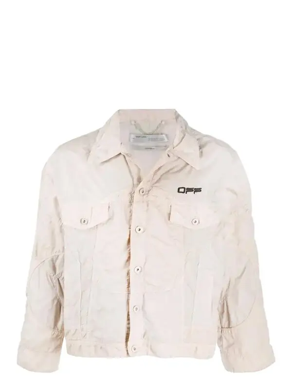 Off-White Logo Detail Long Sleeve Windbreaker Bomber Jacket - Cream