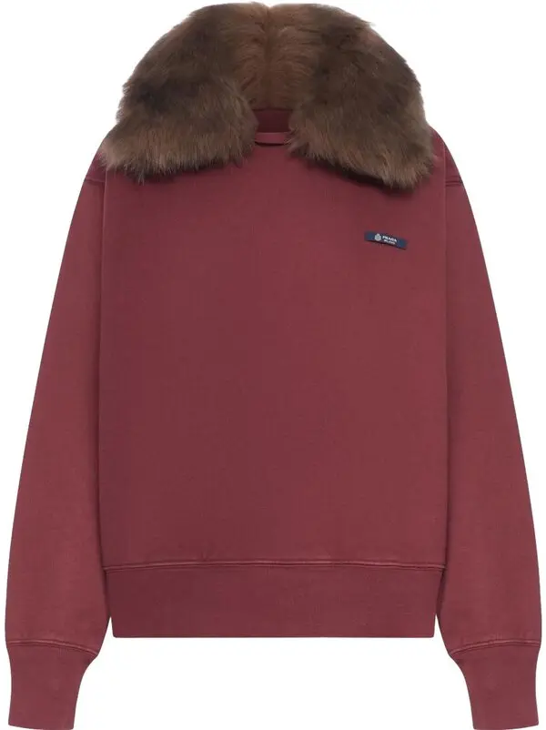 Prada Cotton Fur Collar Logo Patch Polo Sweater - Multicolor