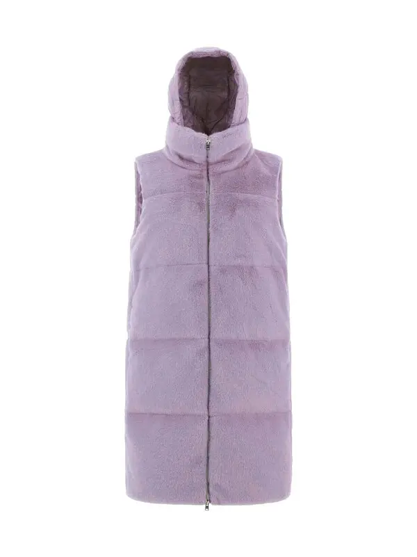Herno Faux Fur Sleeveless Coat With Detachable Hood - Purple