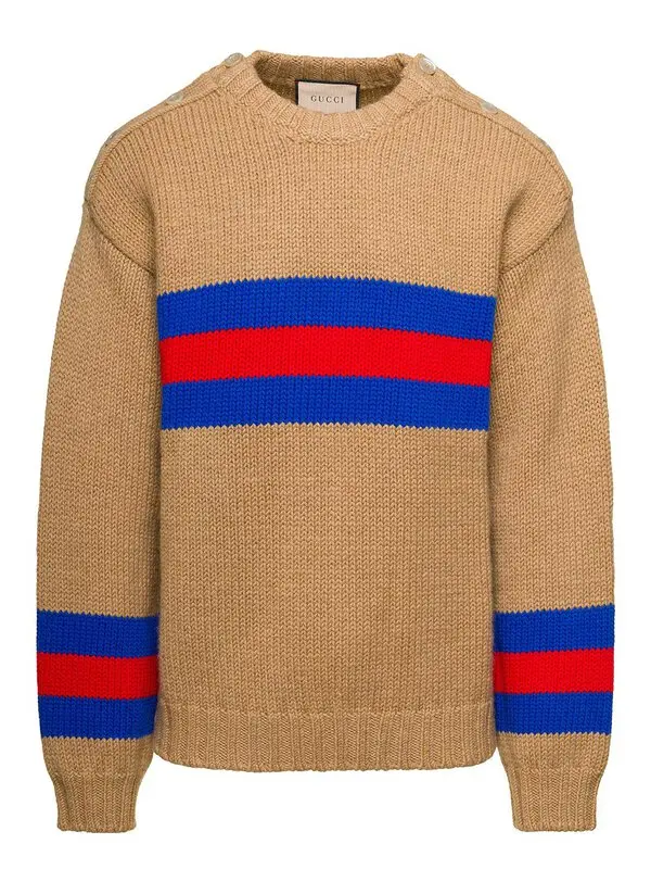 Gucci Wool And Mohair Crewneck Sweater With Web Intarsia - Multicolor