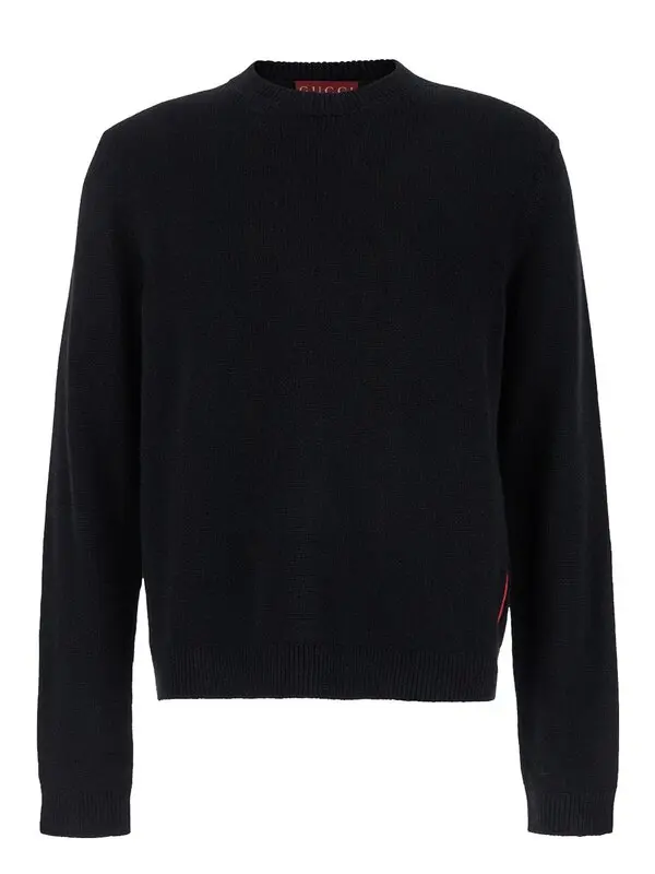 Gucci Black Cashmere Crewneck Sweater With Web Detail - Multicolor