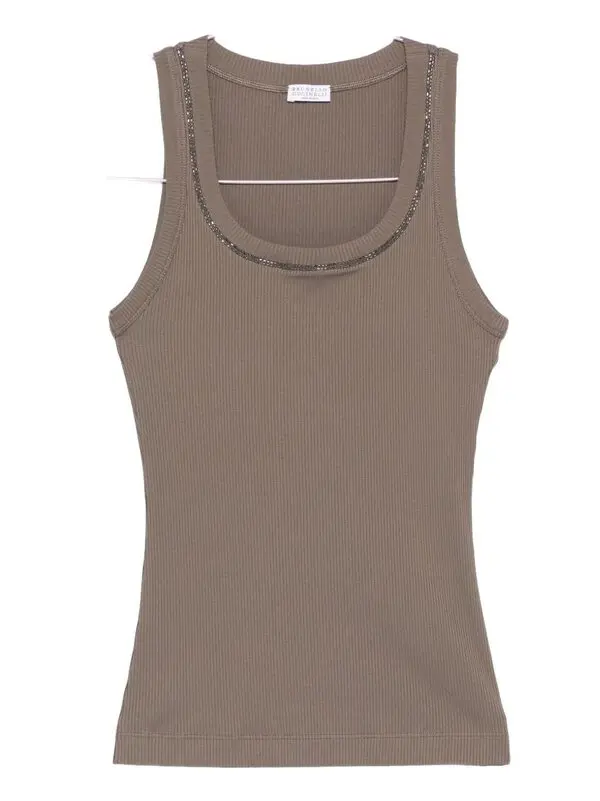 Brunello Cucinelli Ribbed Knit Tank Top With Beaded Trim - Multicolor