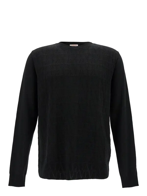 Valentino Garavani Wool Blend Crewneck Sweater With Tonal Vlogo Print - Multicolor
