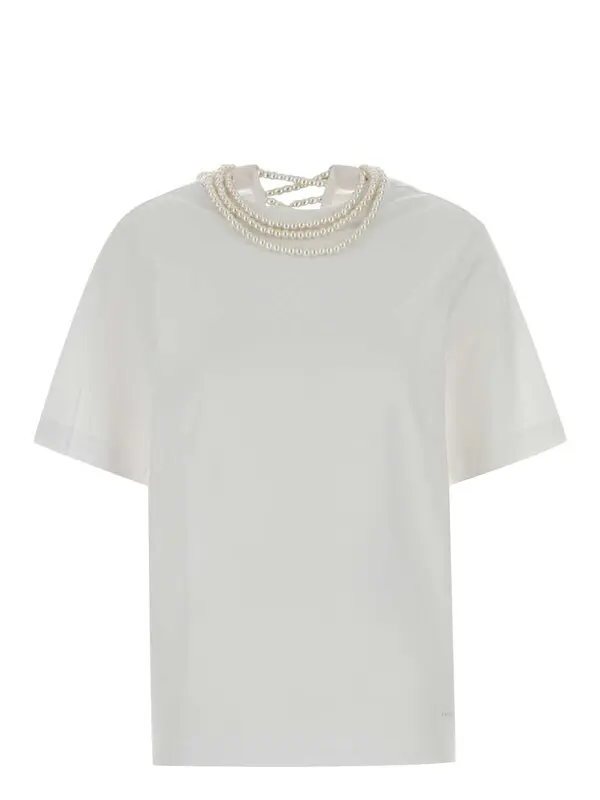 Carven Cotton T-shirt With Pearl Embellishment - White