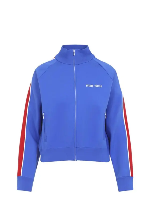 Miu Miu Logo Nylon Zip-up Cardigan - Multicolor