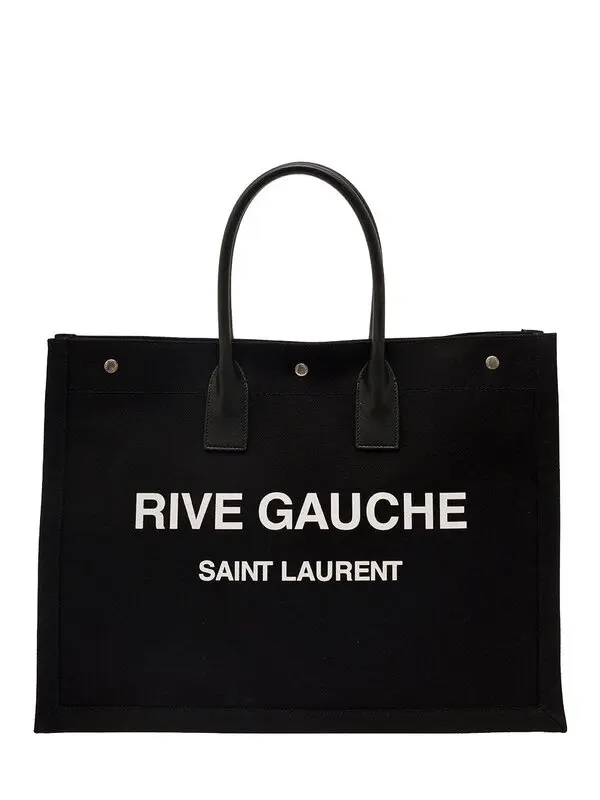 Saint Laurent Rive Gauche Tote Bag With Contrasting Logo Print - Black