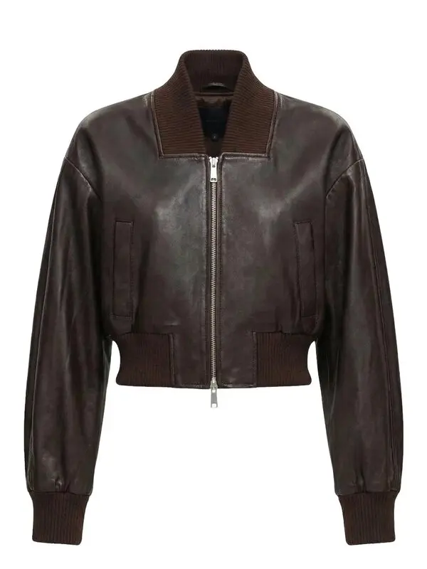 SELF-PORTRAIT Lambskin Leather Bomber Jacket - Multicolor