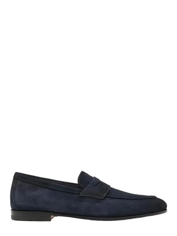 Santoni Calf Suede Penny Slot Loafers - Blue