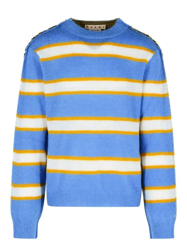 Marni Light Mohair Blend Striped Sweater - Blue