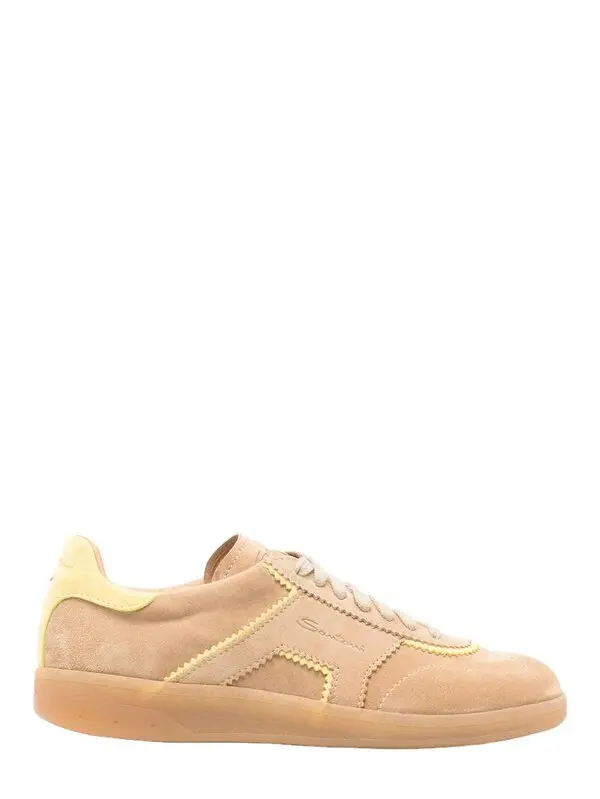 Santoni Suede Trainers With Contrast Stitching - Brown
