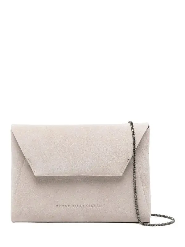 Brunello Cucinelli Suede Chain Strap Clutch - Gray