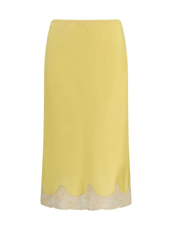Saint Laurent Satin Midi Skirt With Lace Inserts - Yellow
