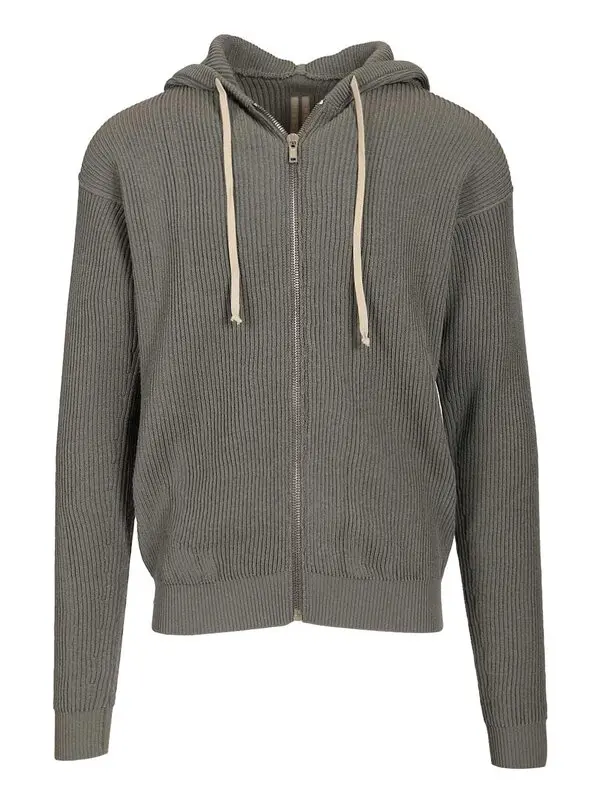 Rick Owens Ribbed Wool Hooded Zip-up Sweater - Blue
