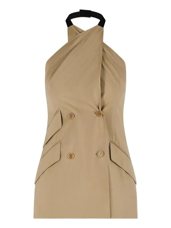 Max Mara Nuraghe Sleeveless Jacket In Camel Wool And Silk Poplin - Cream