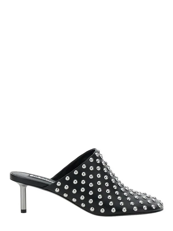 JIL SANDER Black Leather Studded Low Heel Mules - Multicolor